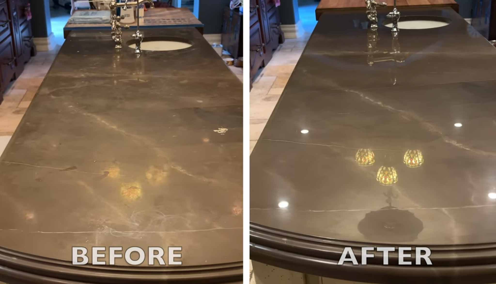 Case study of marble countertops and kitchen island restoration after ...