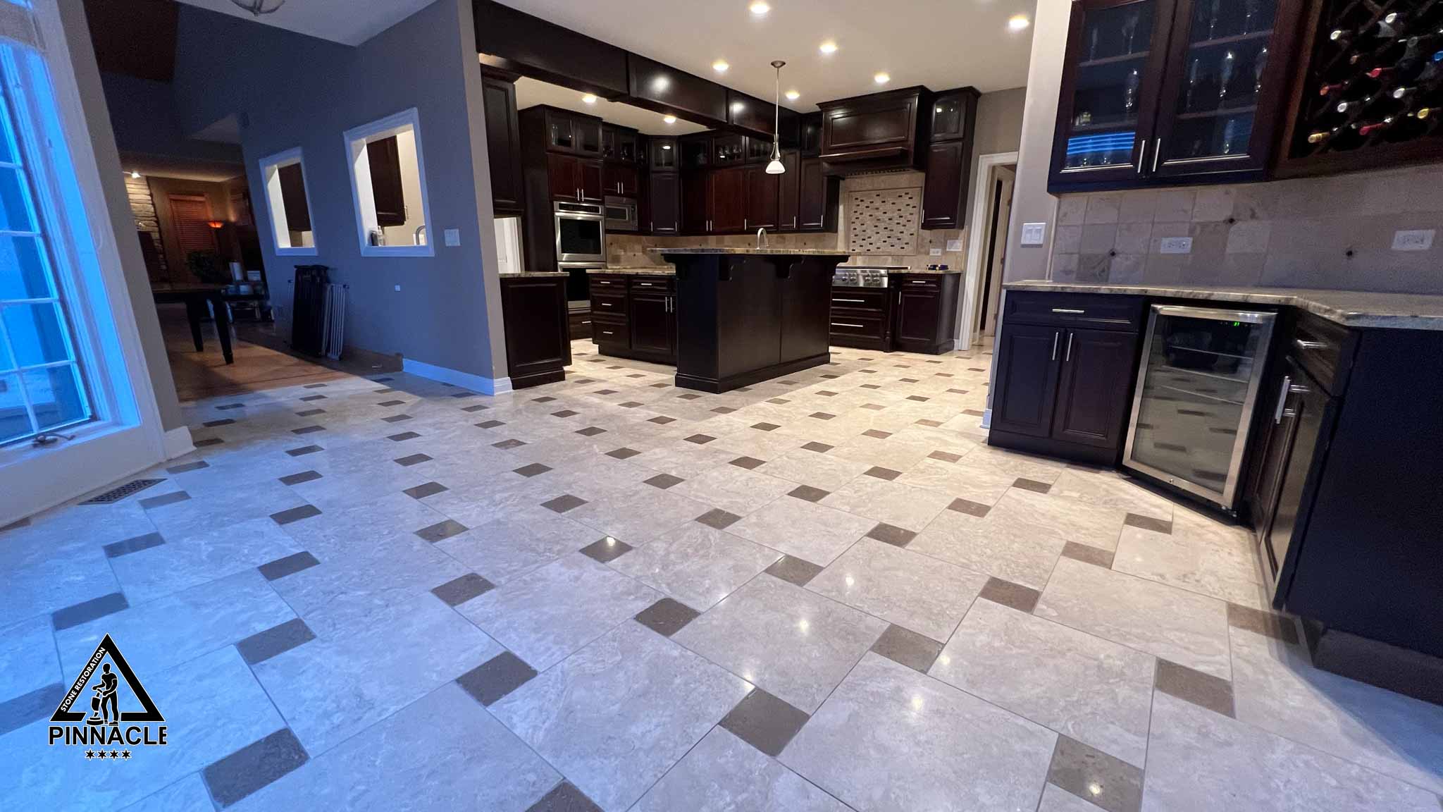 A case study of 4+ steps refinishing of travertine tile floor, repair ...